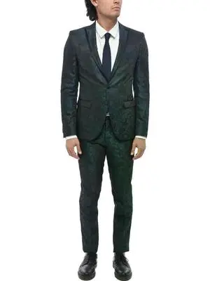 Corneliani Damask-pattern Satin-trim Suit - Green