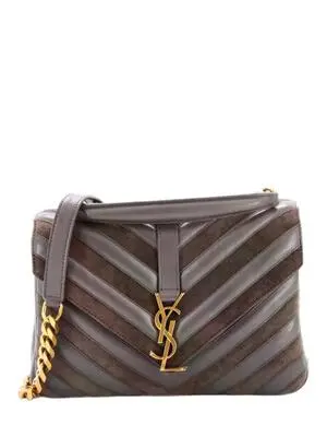Saint Laurent Matelassé Chevron Leather And Suede Shoulder Bag - Grey