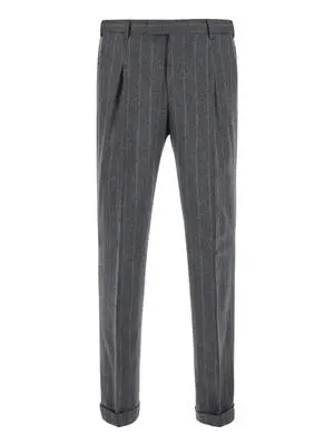 PT TORINO Pinstripe Pattern Pleated Trousers - Grey