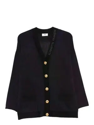 Elisabetta Franchi V-neck Cardigan With Logo Detail - Black