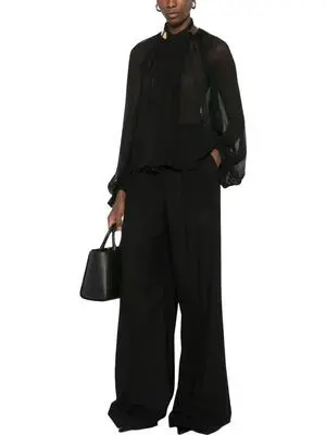 Elisabetta Franchi Metal-collar Pleated Sheer Blouse - Black