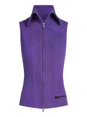 Karl Lagerfeld Ribbed Knit High Neck Zip Vest - Purple