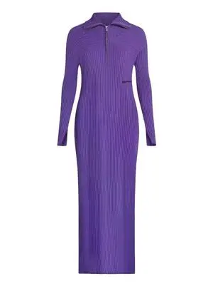 Karl Lagerfeld Ribbed Knit High Neck Maxi Dress - Purple