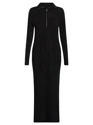 Karl Lagerfeld Ribbed-knit Maxi Dress With Half-zip - Black