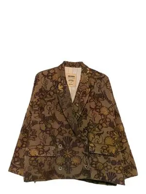 UMA WANG Floral-jacquard Double-breasted Jacket - Brown