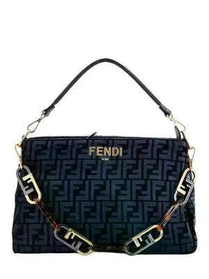 Fendi Fendi O'Lock Zip Shoulder Bag Zucca Chenille Hobo Bag Blue