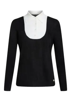 Karl Lagerfeld Ribbed Knit Layered Sweater With Pointed Collar - Black