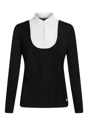 KARL LAGERFELD Karl Lagerfeld Ribbed Knit Layered Sweater With Pointed Collar