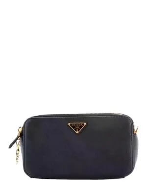 Prada Saffiano Leather Double Zip Wallet On Chain Mini Clutch Bag - Black