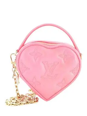 LOUIS VUITTON Heart Pouch Bag Bubblegram Leather Crossbody Bag - Pink