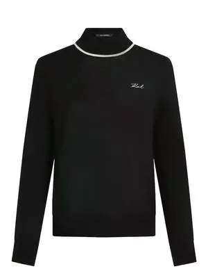 Karl Lagerfeld Logo Embroidered Turtleneck Sweater - Black