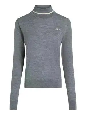 Karl Lagerfeld Wool Turtleneck Sweater With Embroidered Logo - Grey