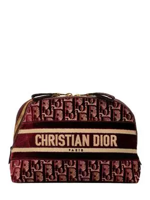 Dior Embroidered Velvet Cosmetic Pouch - Red