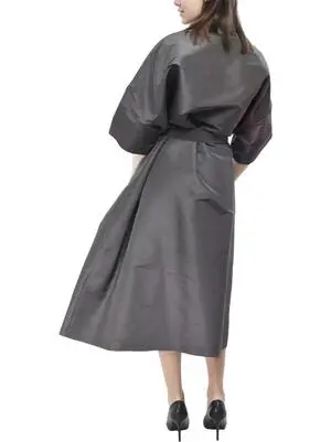 SUPER BLOND Belted Silk Midi Dress - Grey