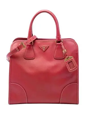 Prada 2010-2026 Saffiano Lux Shopping Tote Satchel - Red
