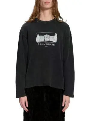 ANN DEMEULEMEESTER Graphic-print Waffle-knit T-shirt - Black