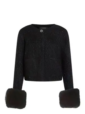 Karl Lagerfeld Faux Fur-trim Knitted Cardigan - Black