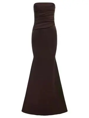 Alex Perry Strapless Ruched Maxi Gown - Brown