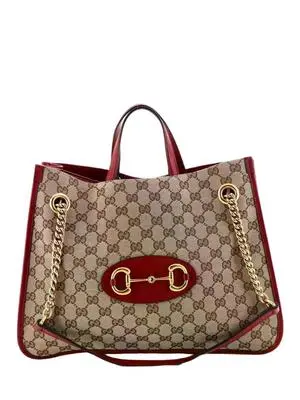 Gucci Horsebit 1955 Gg Canvas With Leather Medium Tote Bag - Brown