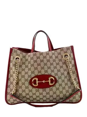 GUCCI Gucci Horsebit 1955 Chain GG Canvas With Leather Medium Tote Bag
