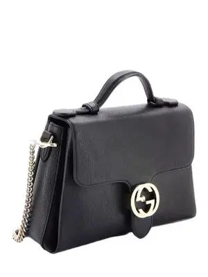 Gucci Interlocking Top Handle Bag Leather Small Shoulder Bag - Black