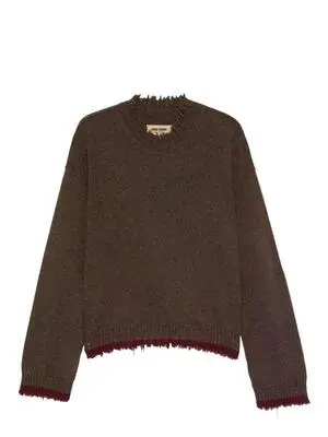UMA WANG Distressed-effect Ribbed-trim Sweater - Brown