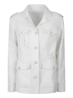 Eleventy Ivory Sequin Embellished Fitted Jacket - White