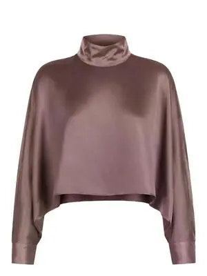 Lapointe High-neck Satin Blouse - Brown