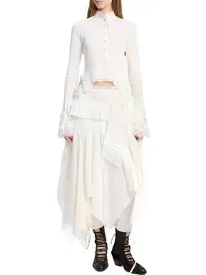 ANN DEMEULEMEESTER Ribbed Knit Lace Trim Top - White