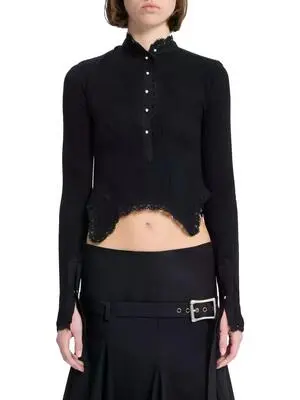 ANN DEMEULEMEESTER Lace-trim Cropped Ribbed Top - Black