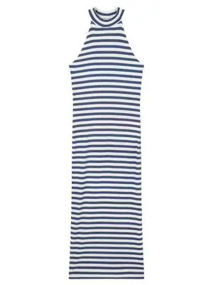EA7 Ea7 Emporio Armani Striped Halterneck Ribbed Knit Maxi Dress
