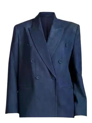 THE SEI Double-breasted Peak Lapel Denim Jacket - Blue