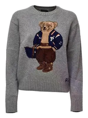 POLO RALPH LAUREN Polo Ralph Lauren Wool-Cashmere Blend Crew Neck Sweater With Embroidered Polo Bear