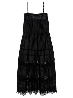 The Great. Rosette Crochet-trim Midi Dress - Black