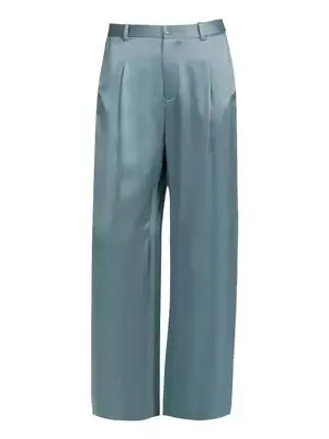 Lapointe Pleated Satin-finish Trousers - Blue