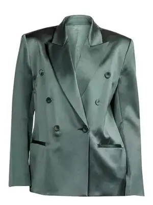 THE SEI Double-breasted Satin Blazer - Green