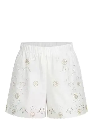 FORTE_FORTE Lace-trimmed Embroidered Shorts - White