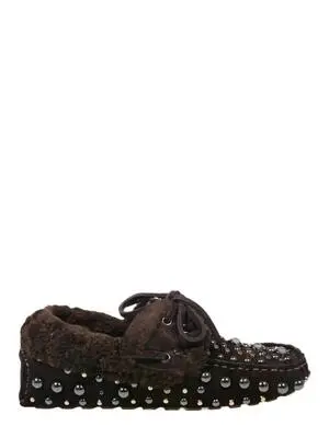 STRATEGIA SHOES Strategia Studded Shearling-trim Loafers - Brown