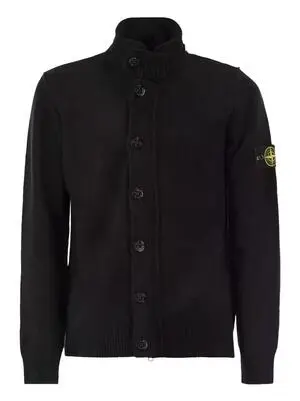 Stone Island Compass High-neck Cardigan - Black