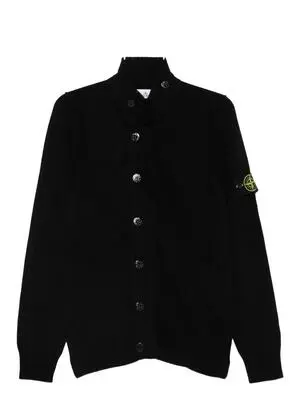 Stone Island Compass High-neck Cardigan - Black