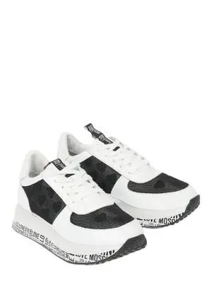 Moschino Leather & Mesh Panel Lace-up Sneakers - White