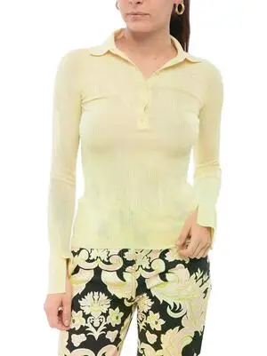 SA SU PHI Ribbed Knit Polo Sweater - Yellow