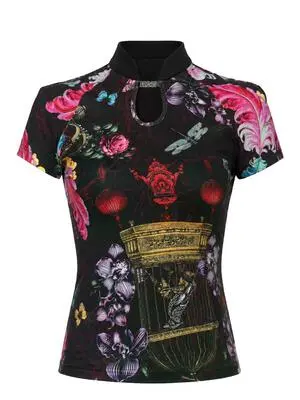Versace High Neck Graphic Print T-shirt - Black