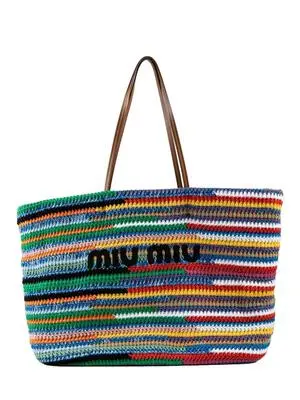MIU MIU Miu Miu Crochet Knit Logo-Embroidered Tote Bag