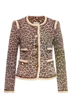 MAISON COMMON Leopard-print Tweed Jacket - Brown