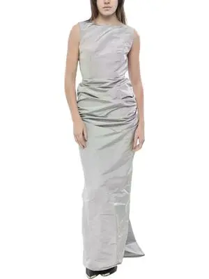 SUPER BLOND Ruched Silk Maxi Dress Grey