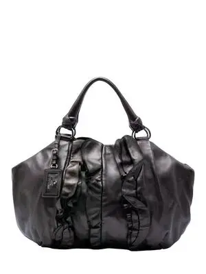 Prada Metallic Nappa Mordore Ruffle Tote Bag - Brown
