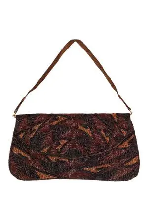 Vintage Beaded Pattern Shoulder Bag - Brown