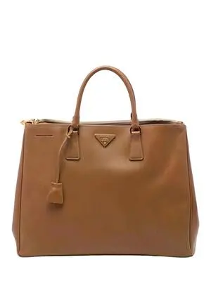 Prada Saffiano Lux Galleria Double Zip Tote Bag - Brown