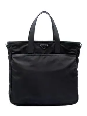 Prada 2013-2026 Saffiano Trimmed Tessuto Convertible Tote Satchel - Black